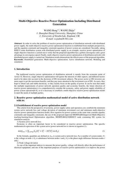 Pdf Multi Objective Reactive Power Optimization Including Distributed