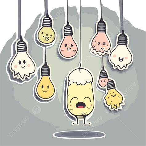 행복한 전구의 개념 벡터 고립 된 만화 교수형 조명 스티커 디자인 상표 Png 일러스트 및 벡터 에 대한 무료 다운로드