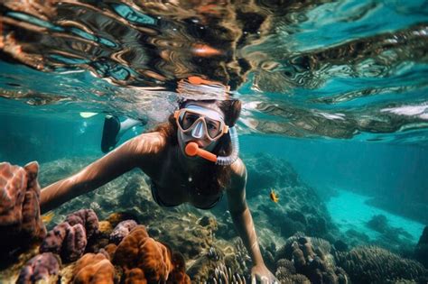 Premium Ai Image Snorkel Diving At Tropical Coral Reef Created With