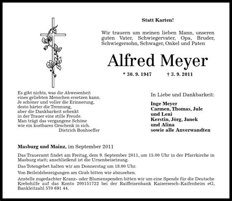 Traueranzeigen Von Alfred Meyer Rz Trauerde