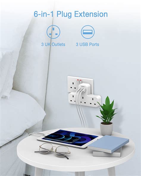 Buy Plug Adapter TESSAN Extension Plug With 3 USB Socket 3 Way Plug