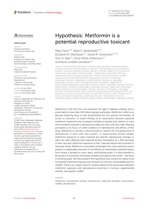 PDF Hypothesis Metformin Is A Potential Reproductive Toxicant