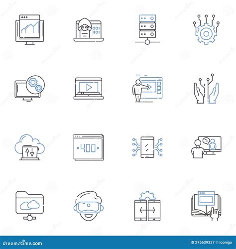 Cyber Station Line Icons Collection Hack Firewall Encryption Malware Cybersecurity