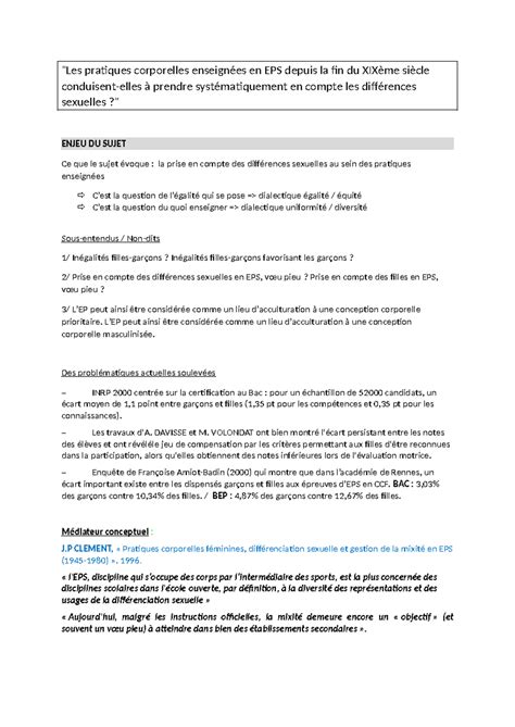 Différenciation Sexuelle Les Pratiques Corporelles Enseignées En Eps Depuis La Fin Du Xixème