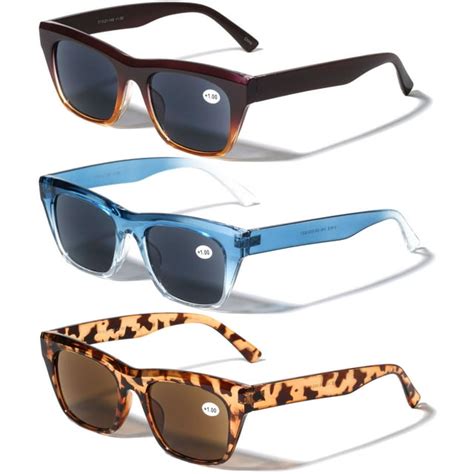 3 Pairs Fully Magnified Women Reading Sunglasses Bold Vintage Retro