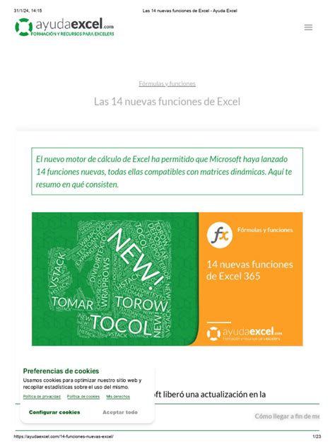 Las 14 Nuevas Funciones De Excel Ayuda Excel Pdf Microsoft Excel