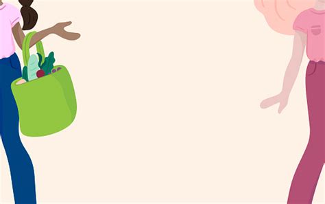 소녀들은 재사용 가능한 에코 백을 제품으로 들고 있습니다 귀여운 여성 캐릭터 환경을 돌보는 낭비없이 쇼핑 고립된 평면 디자인