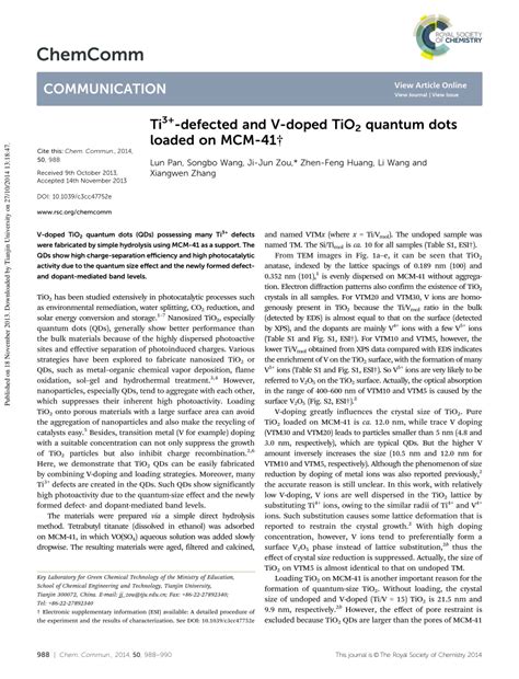 Pdf Ti3 Defected And V Doped Tio2 Quantum Dots Loaded On Mcm 41