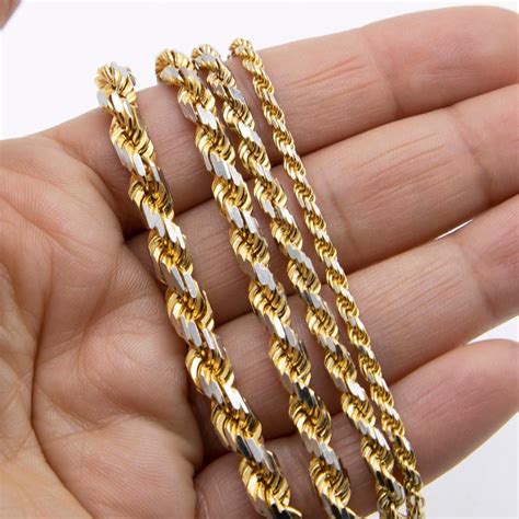 Diamond Cut Rope Chain Necklace Solid Real 14k Yellow White Gold All