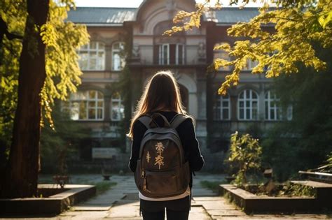 Premium Ai Image Student Heading To Class School Building Generative Ai