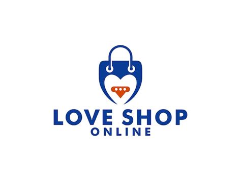 Love Shop 로고 디자인 템플릿 쇼핑백과 하트 컨셉 결합 프리미엄 벡터