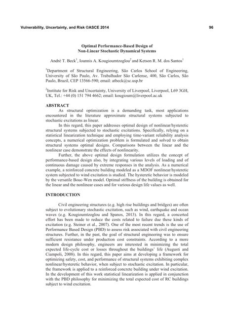 Pdf Optimal Performance Based Design Of Non Linear Stochastic