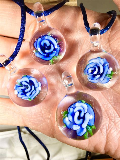 Blown Glass Flower Pendant Necklace For Women Artisan Jewelry Mothers