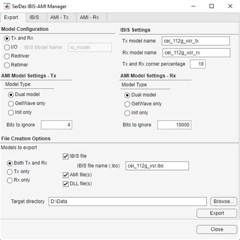 cei 112g vsr transmitter receiver ibis ami model matlab and simulink