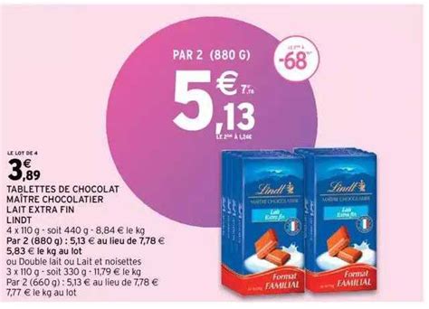 Promo Tablettes De Chocolat Maître Chocolatier Lait Extra Fin Lindt