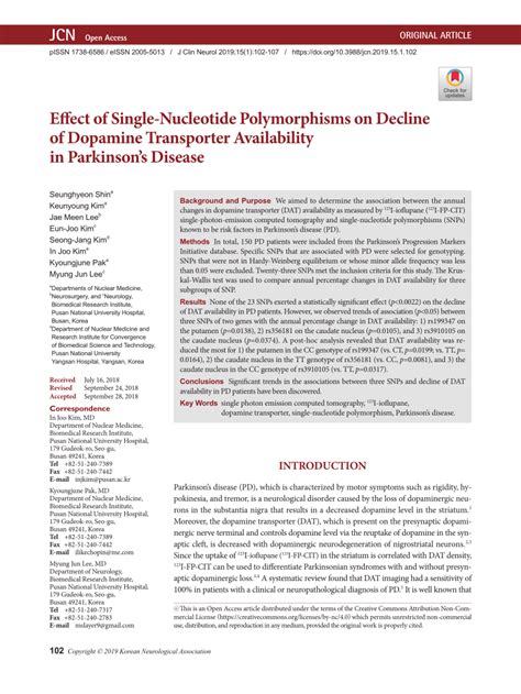 Pdf Effect Of Single Nucleotide Polymorphisms On Decline Of Dopamine