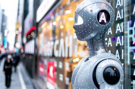 Ai Robot In Urban Street Modern Technology Digital Innovation
