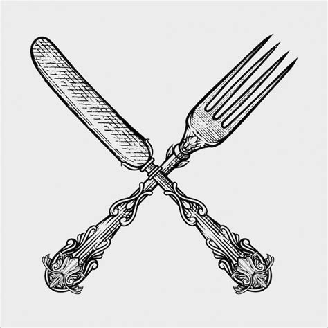 Premium Vector Illustration Of Vintage Fork And Knife Made In Hand