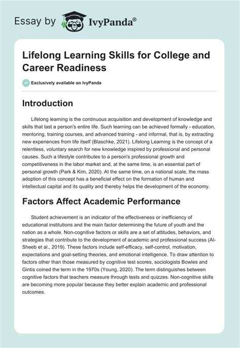 Lifelong Learning Skills For College And Career 680 Words Essay Example