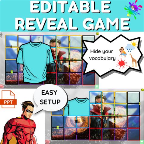 Editable Reveal Template Superhero Game For Learning Vocabulary ESL
