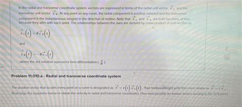 Solved In The Radial And Transverse Coordinate System
