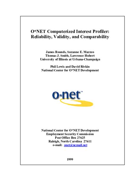 pdf o net computerized interest profiler reliability validity and