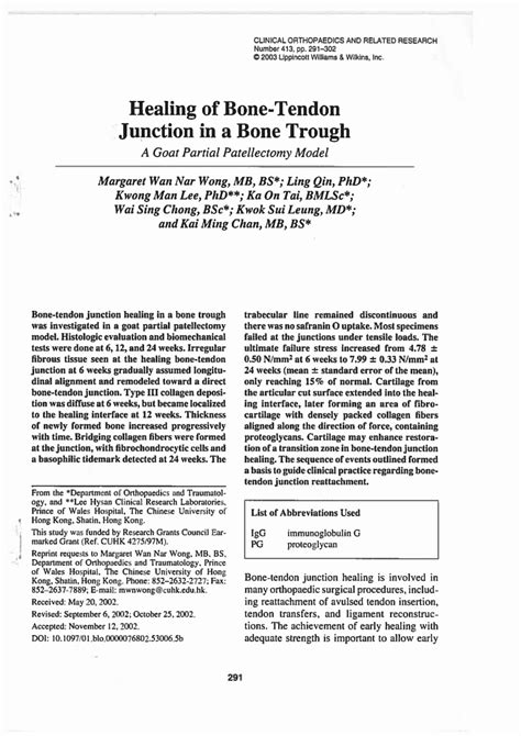 Pdf Healing Of Bone Tendon Junction In A Bone Trough A Goat Partial Patellectomy Model