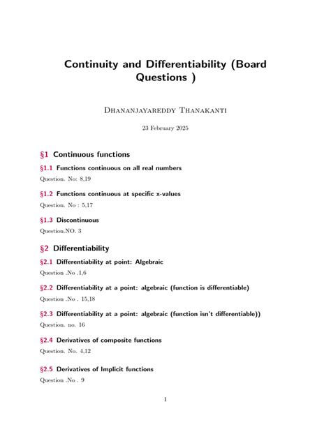 Continuity And Differentiability Board Questions Pdf
