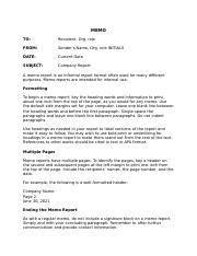 Memo Report Example Docx MEMO TO Recipient Org Role FROM Sender S Name Org Role INITIALS
