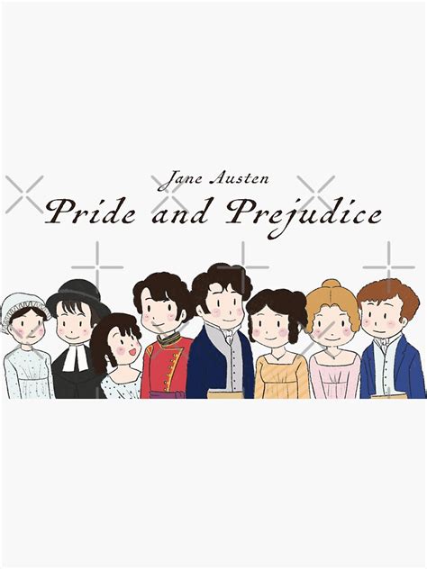 Pegatina Lindo Dibujo De Personajes De Parejas De Orgullo Y Prejuicio