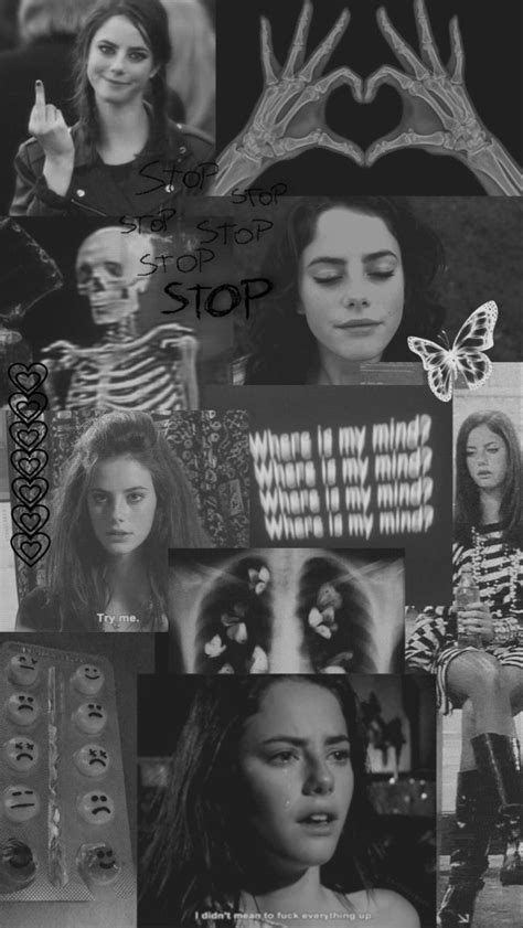 Black And White Effy Stonem Mood Board Collage Background Wallpaper Bandw Grunge Dark Tumblr Goth