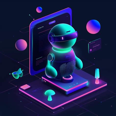 a neoncolored robot interacting with a digital interface premium ai