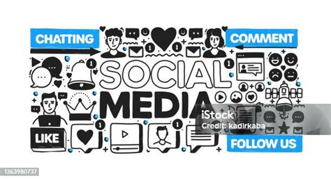 소셜 미디어의 개체 및 요소 벡터 낙서 일러스트 컬렉션입니다 손으로 그린 아이콘 세트 또는 배너 템플릿 낙서 드로잉에 대한 스톡 벡터 아트 및 기타 이미지 Istock