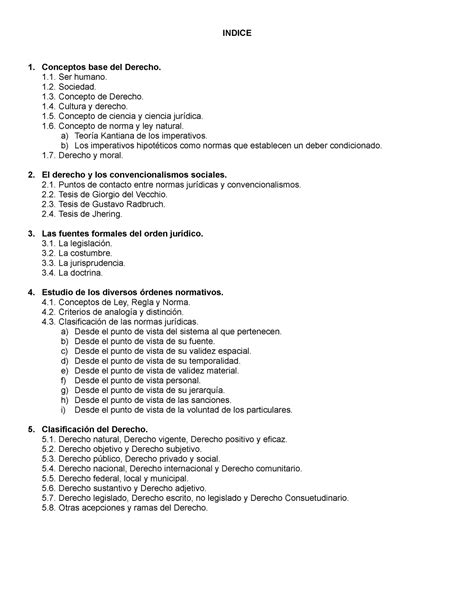 Introduccion Al Derecho Indice Conceptos Base Del Derecho Ser Humano
