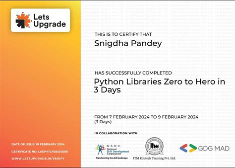 Snigdha Pandey On Linkedin Certificationcomplete Pythonlibraries Python Letsupgrade