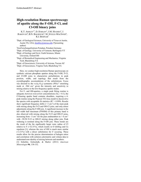 Pdf High Resolution Raman Spectroscopy Of Apatite Along The F Oh F