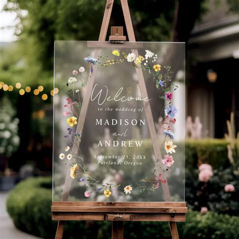 Elegant Wildflower Meadow Wedding Welcome Acrylic Sign Zazzle