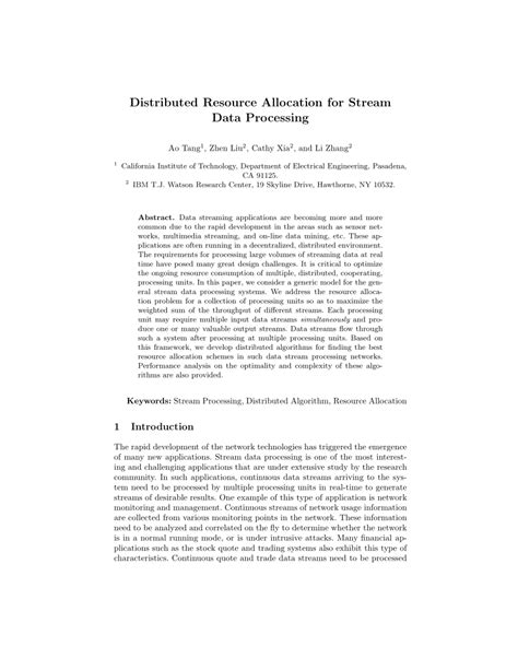 Pdf Distributed Resource Allocation For Stream Data Processing
