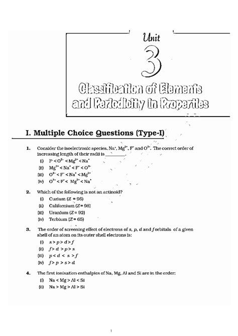 Classification Question Unit 3 Classification Of Elements And