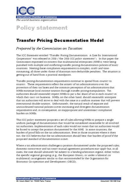 Transfer Pricing Documentation Model 180 498 Final Economies Business