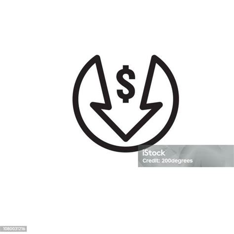 달러 화살표 감소 아이콘입니다 돈 화살표 기호입니다 경제 하락 상승 스트레칭가 사업 손실된 위기 감소 저렴 한 비용 감소 아이콘 파산 벡터 일러스트 레이 션 0명에 대한