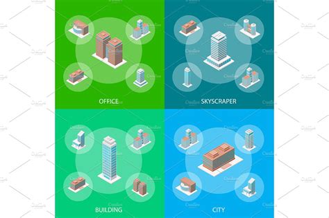 Different Types Office Building Set Work Illustrations ~ Creative Market