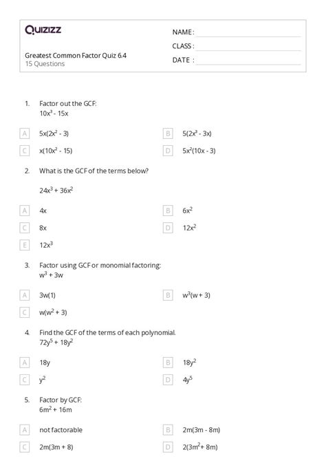50 Greatest Common Factor Worksheets For 8th Class On Quizizz Free