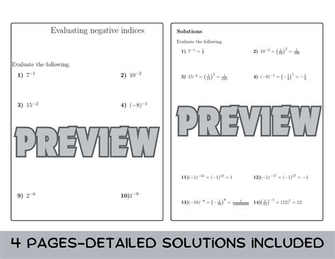 Evaluating Negative Indices Harder Worksheet With Solutions