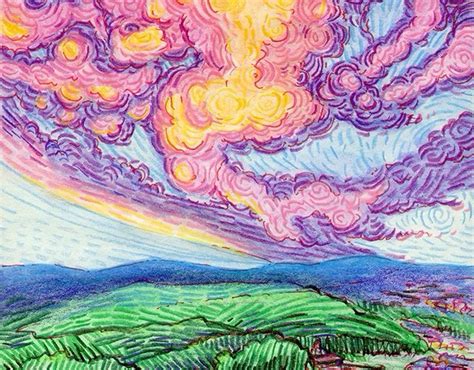 Sunrise Drawing Colored Pencil Colourful Landscape Drawing Color