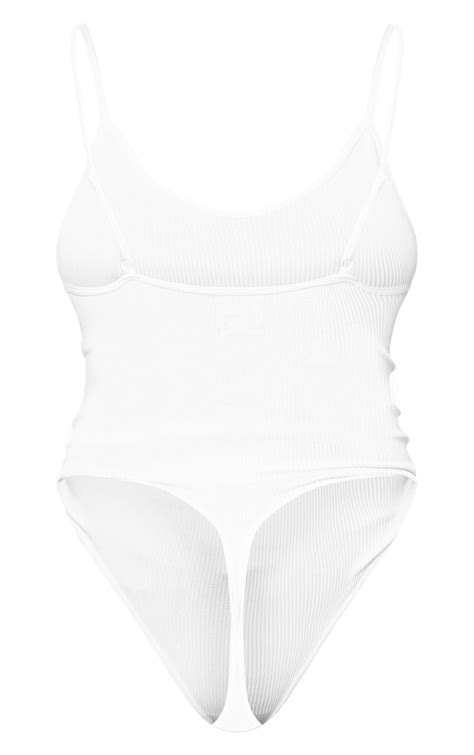 Plus White Contour Rib Strappy Bodysuit Prettylittlething