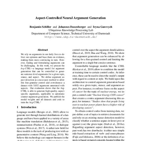 Aspect Controlled Neural Argument Generation Acl Anthology