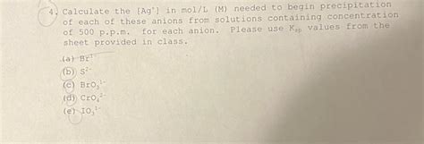 Solved 4 Calculate The Ag In Moll M Needed To Begin