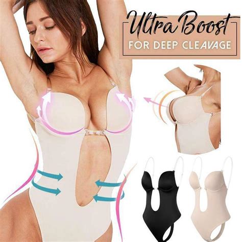 Sexy U Plunge Slimming Bodysuit Womens Deep V Backless Bra Thong