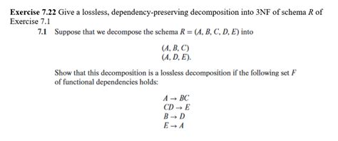 Solved Exercise 722 Give A Lossless Dependency Preserving